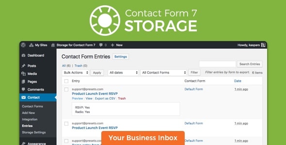 Storage for Contact Form CF7 - Pluginthemebr - Wordpress plugins e temas