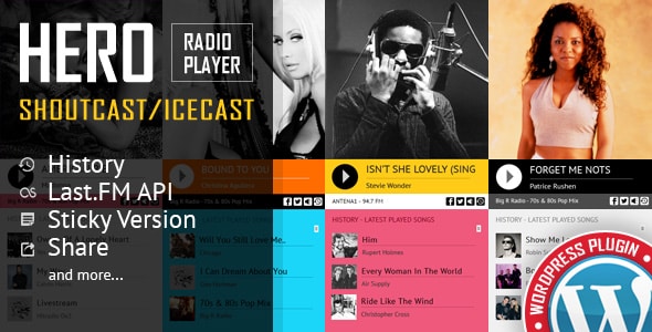Hero - Shoutcast e Icecast Radio Player com história - Pluginthemebr - Wordpress plugins e temas