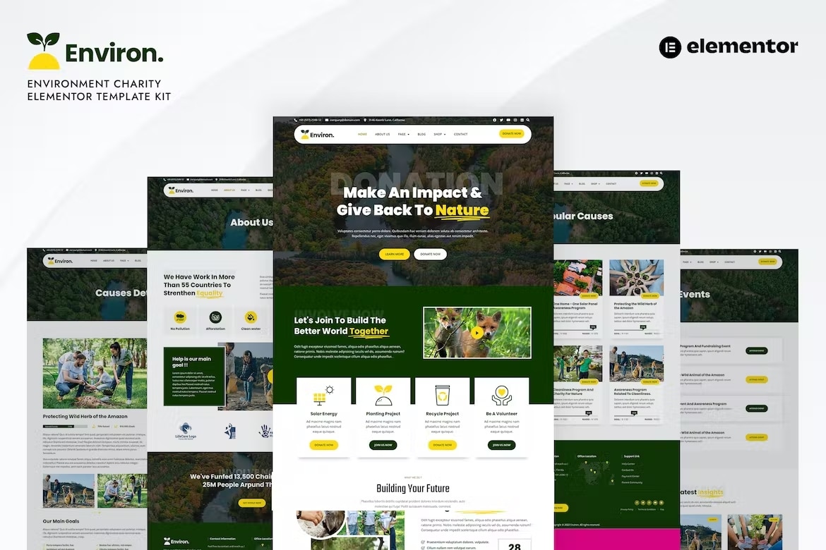 Environ - Environment Charity Elementor Template Kit - Pluginthemebr ...