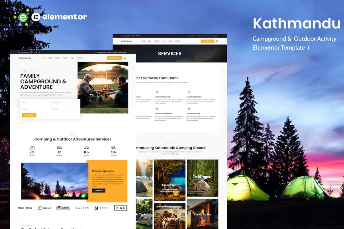 Kathmandu - Kit de modelo Elementor para acampamento e atividade ao ar livre - Pluginthemebr ...