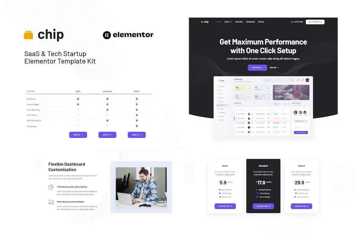 Chip - SaaS & Tech Startup Elementor Template Kit - Pluginthemebr - Wordpress plugins e temas