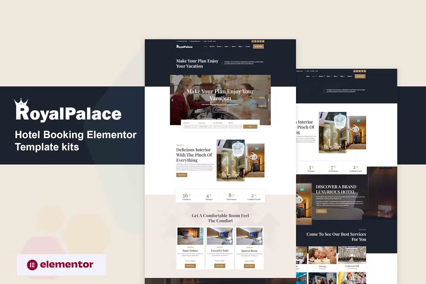 Royalpalace - Template Kit Elementor Pro para reservas de hotéis - Pluginthemebr - Wordpress ...
