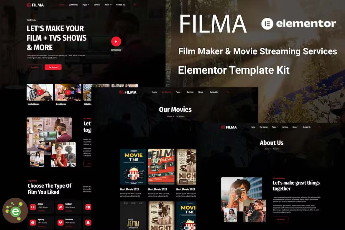 Filma - Template Kit Elementor para criadores de filmes e serviços de ...