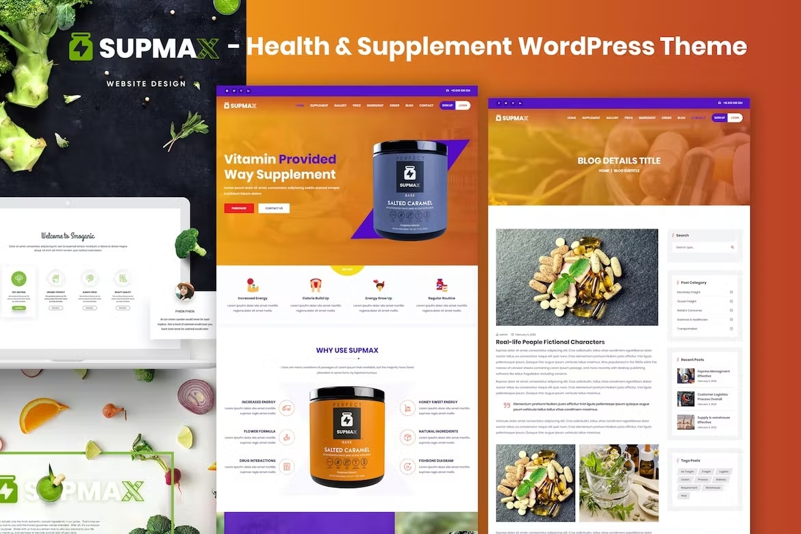 Supmax - Saúde e Suplemento Elementor WordPress - Pluginthemebr - Wordpress plugins e temas