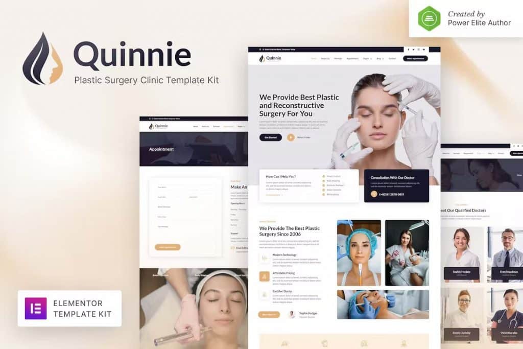 Quinnie - Template Kit Elementor de clínica de cirurgia plástica - Pluginthemebr - Wordpress ...