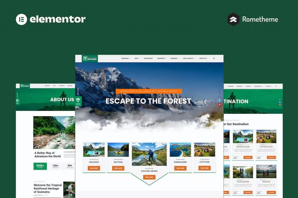 Escape - Forest Travel Adventure Elementor Pro - Template Kit de site completo - Pluginthemebr ...