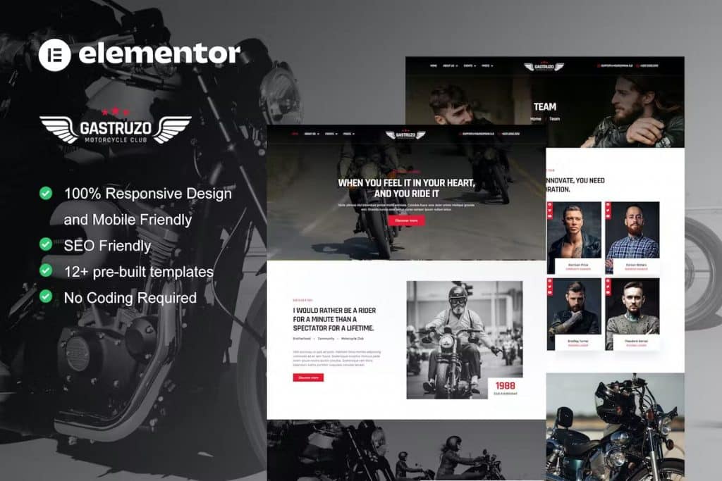 Gastruzo - Template Kit Elementor de clube de motocicleta - Pluginthemebr - Wordpress plugins e ...