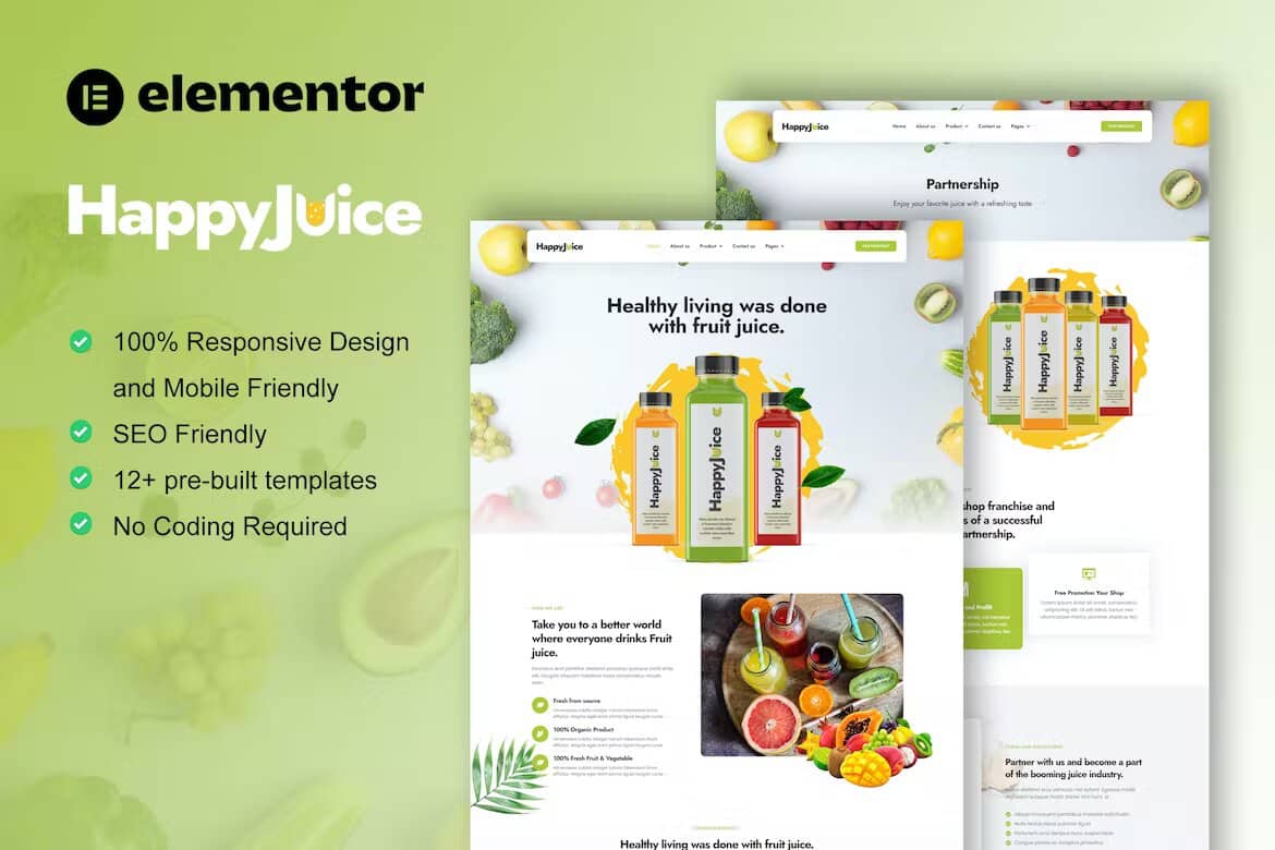 HappyJuice - Kit de modelo Elementor Pro para sucos e bebidas frescas - Pluginthemebr ...
