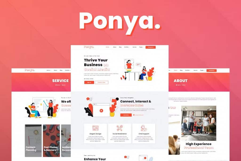 Ponya - Template Kit Agência de Mídias Sociais - Pluginthemebr - Wordpress plugins e temas