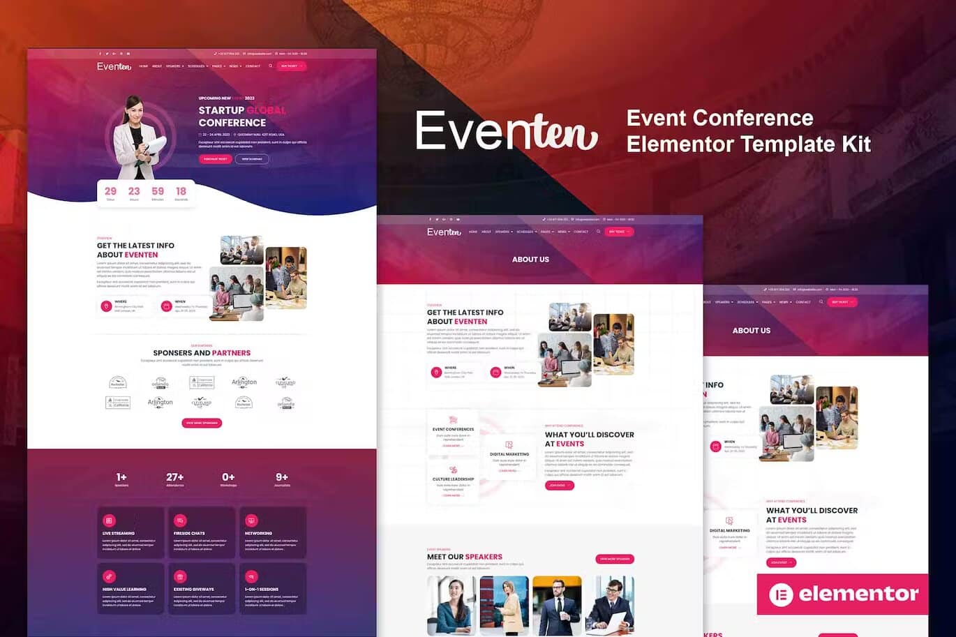 Eventen - Kit de modelo Elementor Pro para conferência de eventos - Pluginthemebr - Wordpress ...