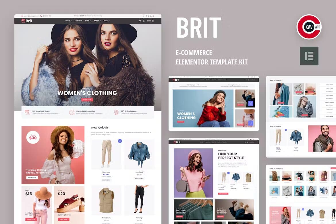 Brit - Kit de modelo WooCommerce Elementor Pro - Pluginthemebr - Wordpress plugins e temas