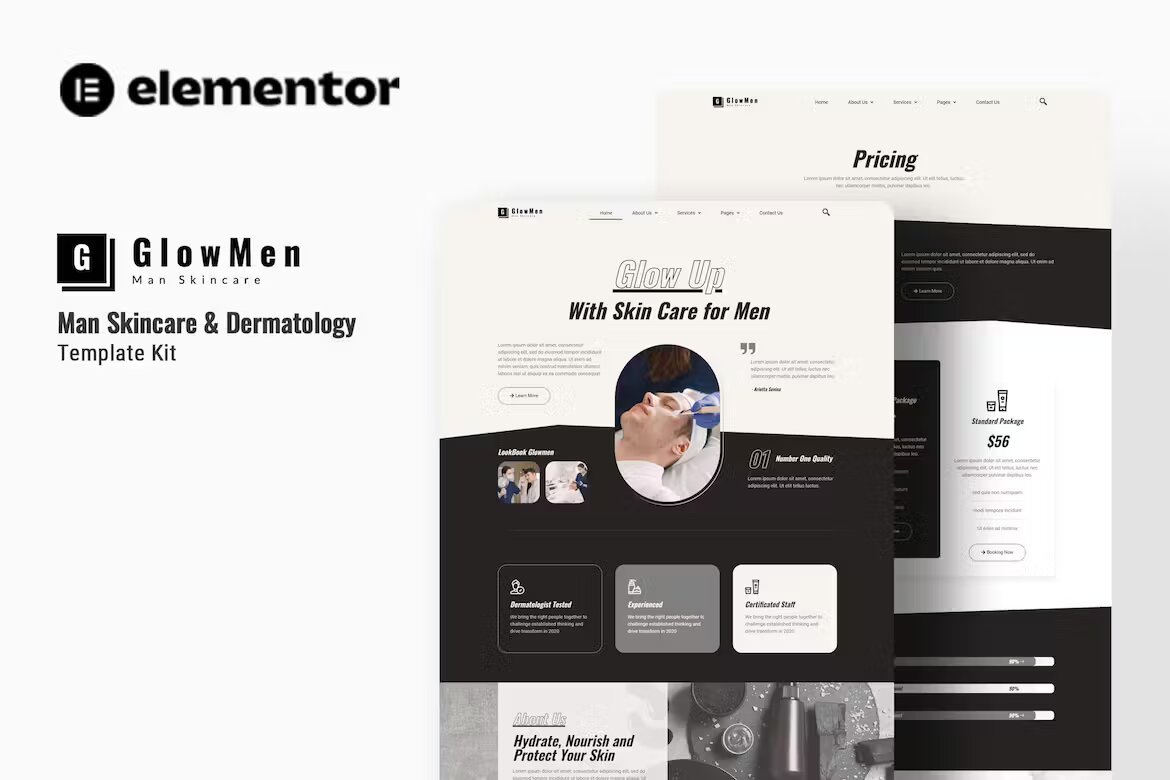 Glowmen - Men Skincare & Dermatology Elementor Template Kit ...