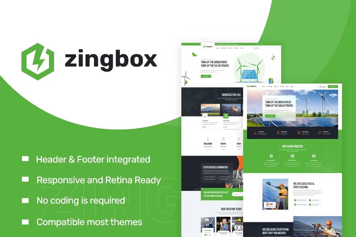 Zingbox — Template Kit Elementor de energia eólica e solar - Pluginthemebr - Wordpress plugins e ...
