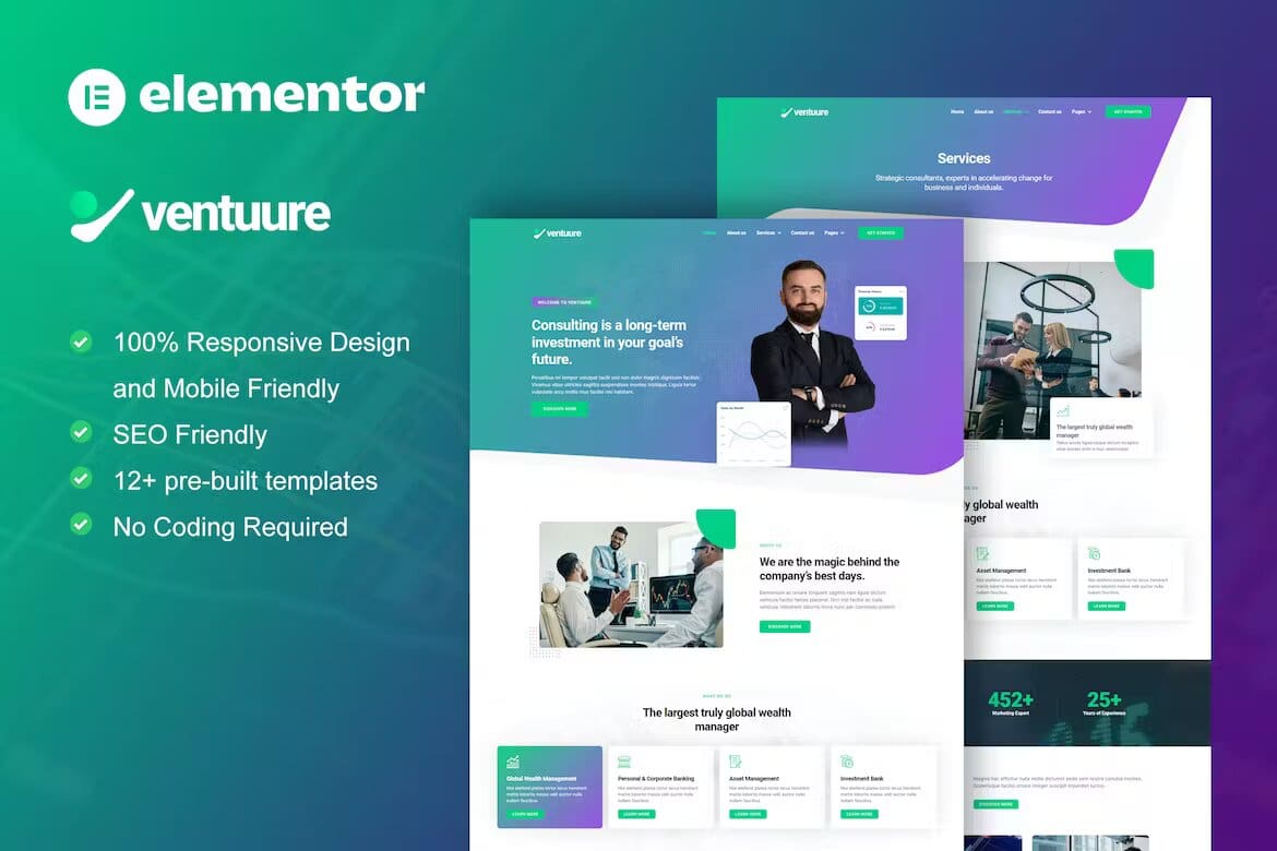 Venture - Template Kit Elementor de consultoria empresarial e investimento - Pluginthemebr ...
