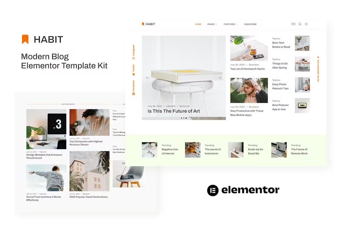 Habit - Template Kit de blog moderno Elementor - Pluginthemebr ...