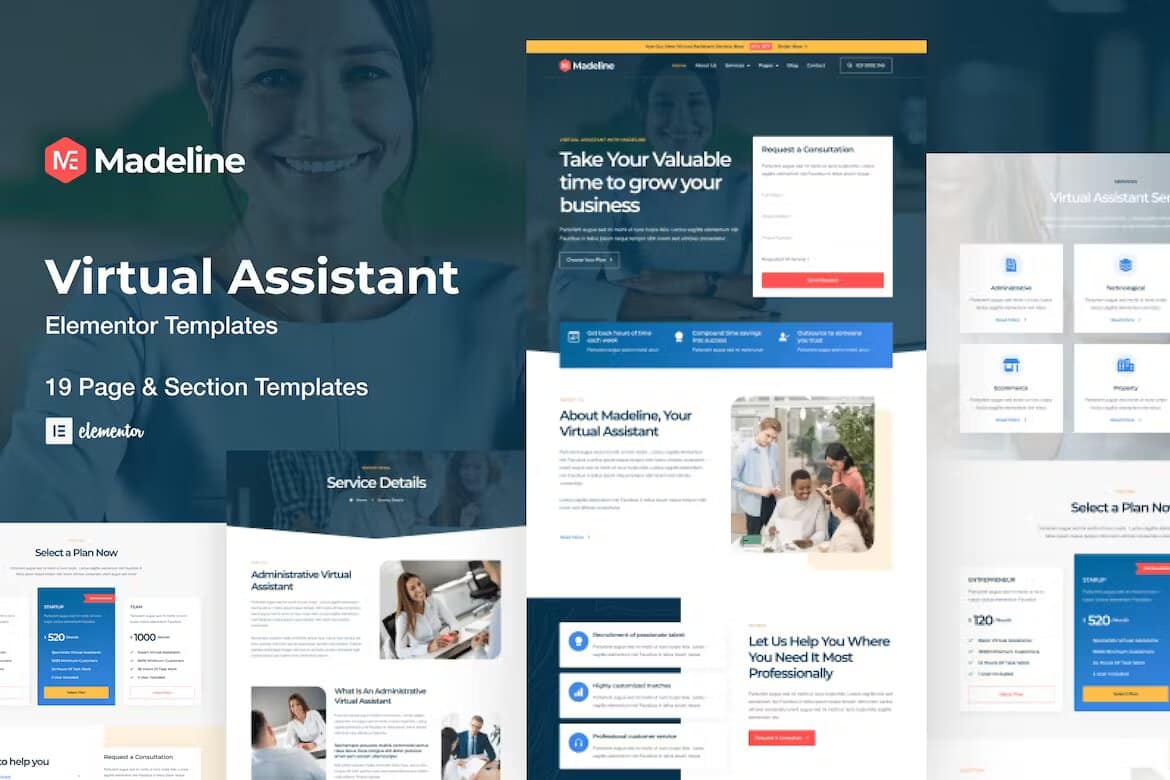 Madeline - Template Kit Elementor de site de assistente virtual ...