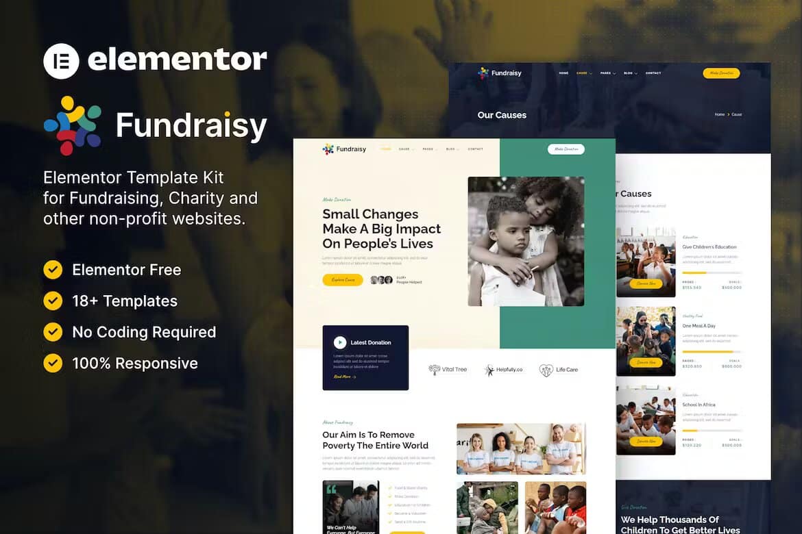 Fundraisy — Template Kit Elementor para caridade e arrecadação de ...