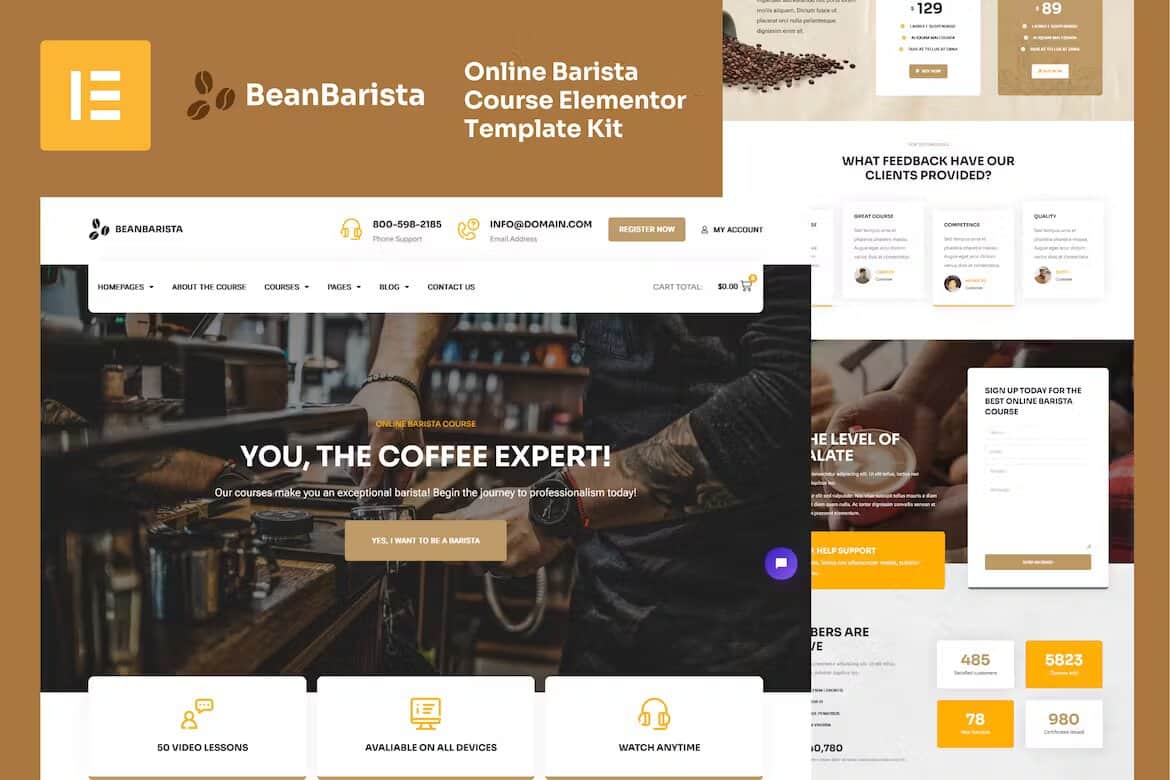 Bean Barista - Template Kit Elementor do Curso de Barista Online ...