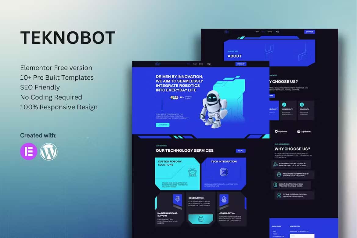 Technobot - Kit de modelo Elementor de IA e robótica - Pluginthemebr - Wordpress plugins e temas