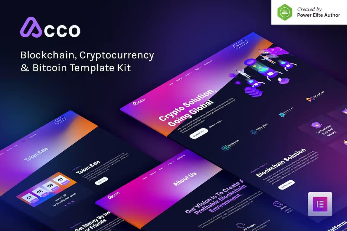 Acco - Template Kit de criptomoeda e Bitcoin Elementor Blockchain - Pluginthemebr - Wordpress ...
