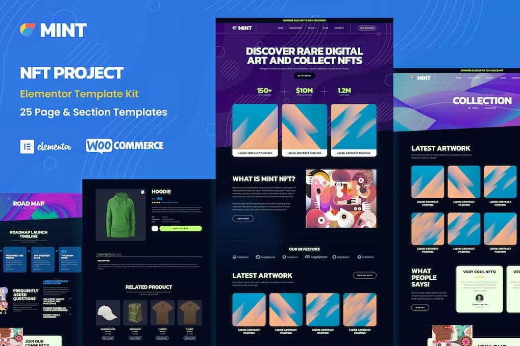 Mint - Projetos NFT e Portfólio WooCommerce Elementor Template Kit - Pluginthemebr - Wordpress ...