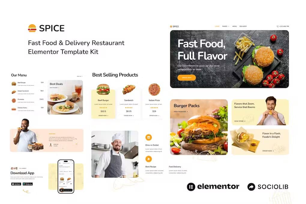 Spice - Kit de modelos Elementor para restaurantes de fast food e ...