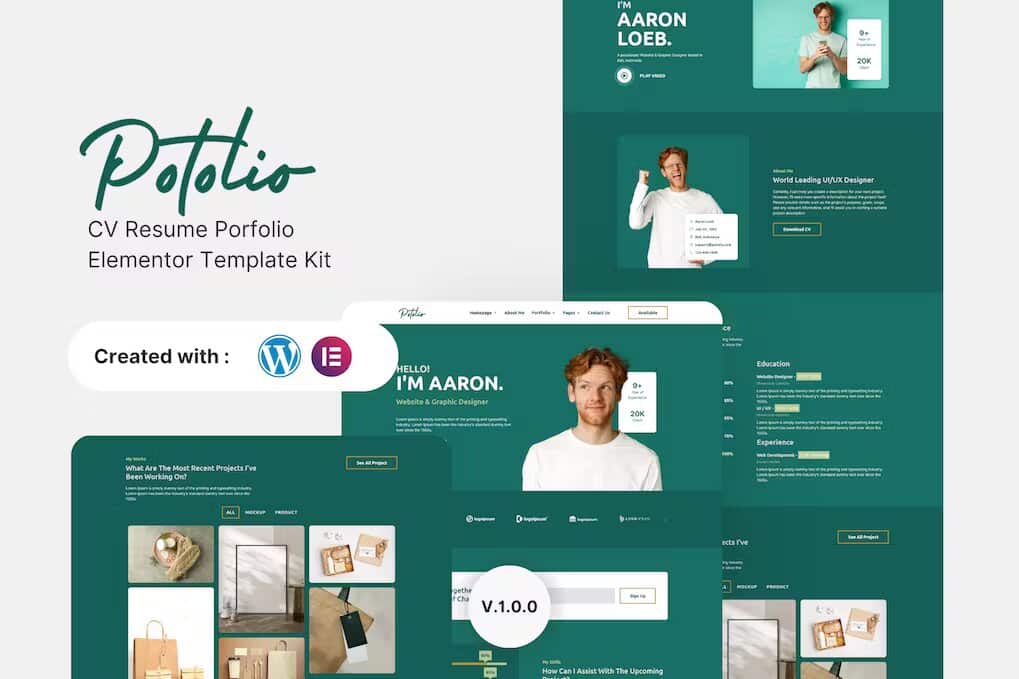 Potolio - CV Resume Portfolio Elementor Template Kit - Pluginthemebr - Wordpress plugins e temas