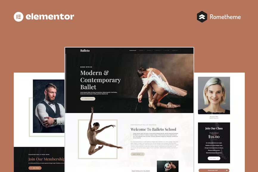 Balleto - Template Kit de site completo do Ballet School Elementor Pro ...