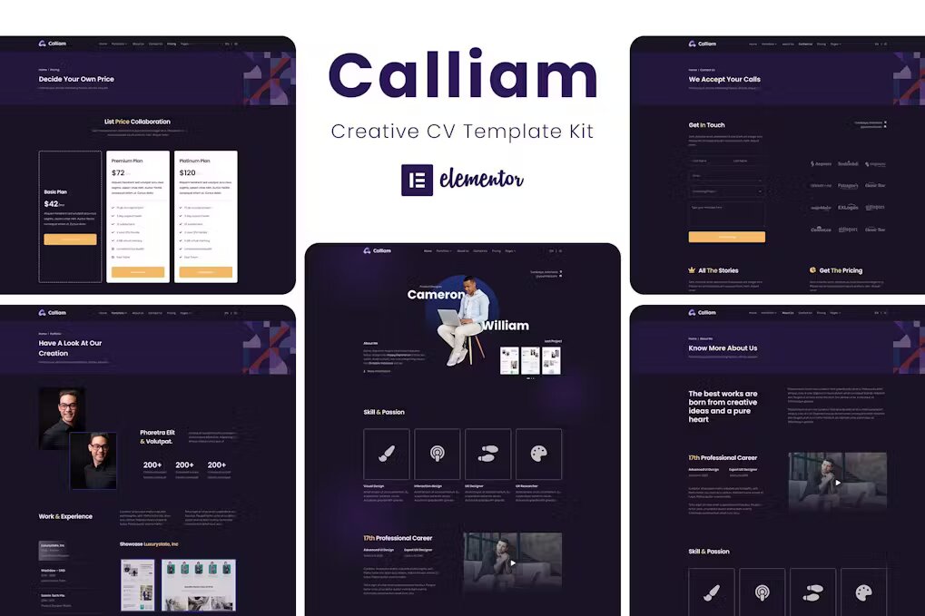 Calliam – Kit de modelos Creative CV Elementor – Pluginthemebr – WordPress plugins e temas
