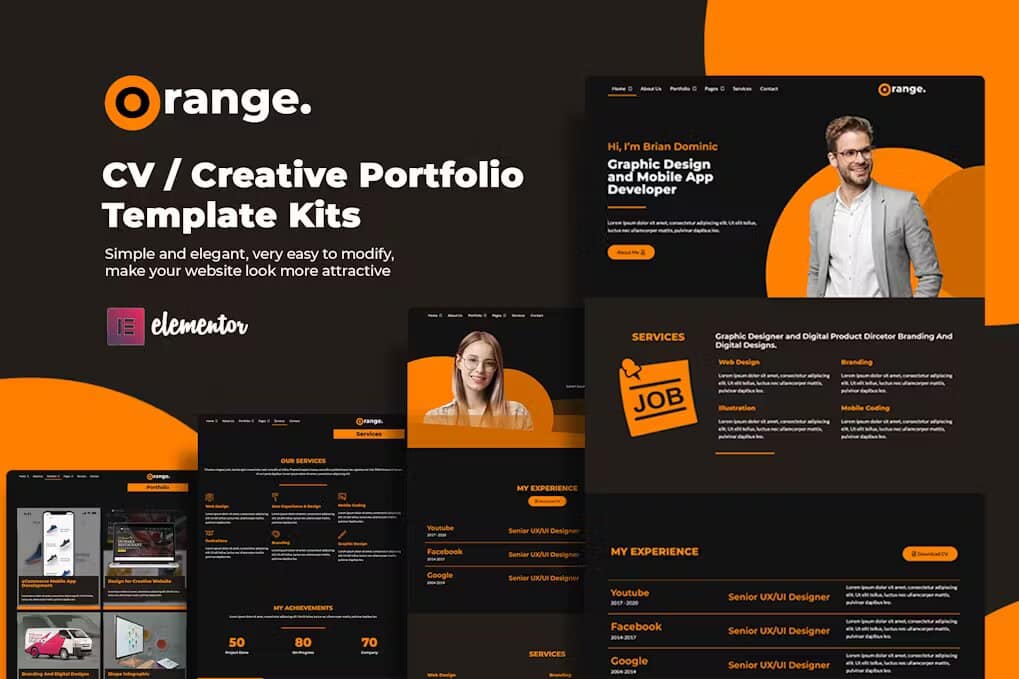 Kits de modelos Orange CV/Creative Portfolio Elementor - Pluginthemebr ...