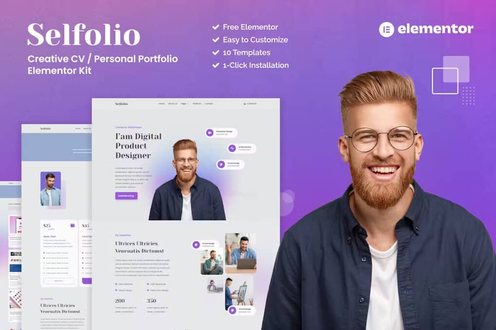 Selfolio - Kit de modelos Creative CV Elementor - Pluginthemebr - Wordpress plugins e temas