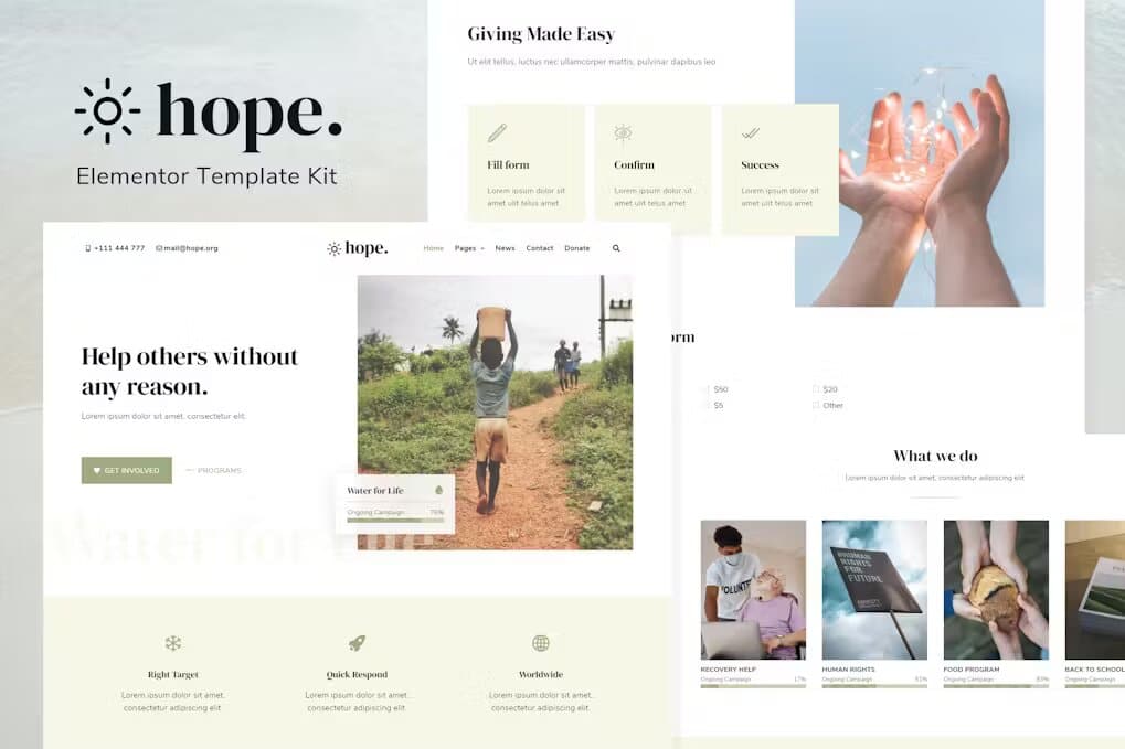 Hope - Template Kit Elementor sem fins lucrativos - Pluginthemebr ...