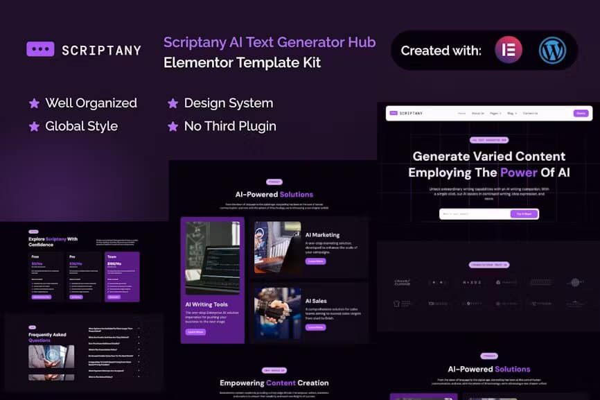 Scriptany - Kit de modelo AI Text Generator Hub Elementor Pro - Pluginthemebr - Wordpress ...