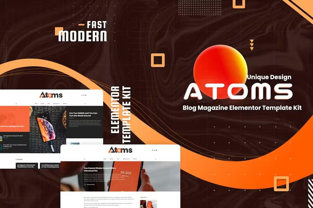 Atoms - Template Kit Elementor para blogs e revistas - Pluginthemebr - Wordpress plugins e temas