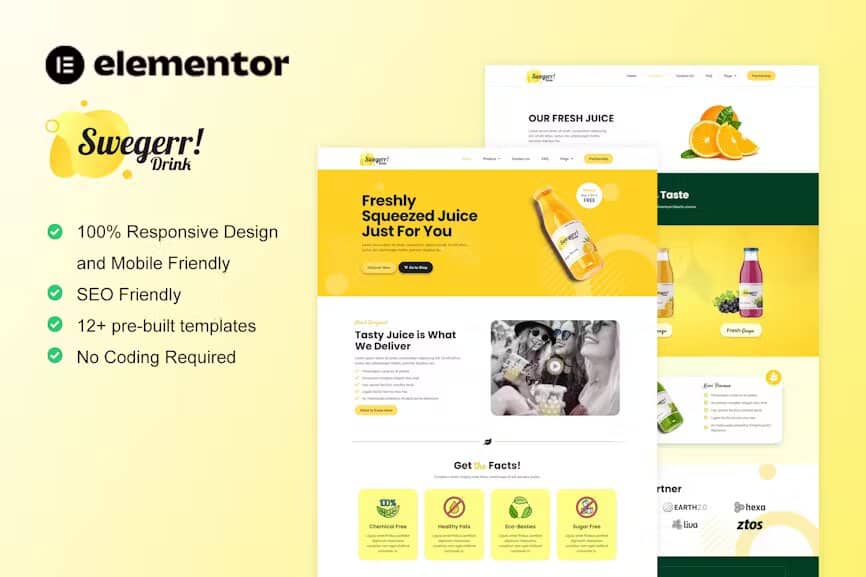 Swegerr - Kit de Modelos Elementor de Sucos e Bebidas Frescas - Pluginthemebr - Wordpress ...