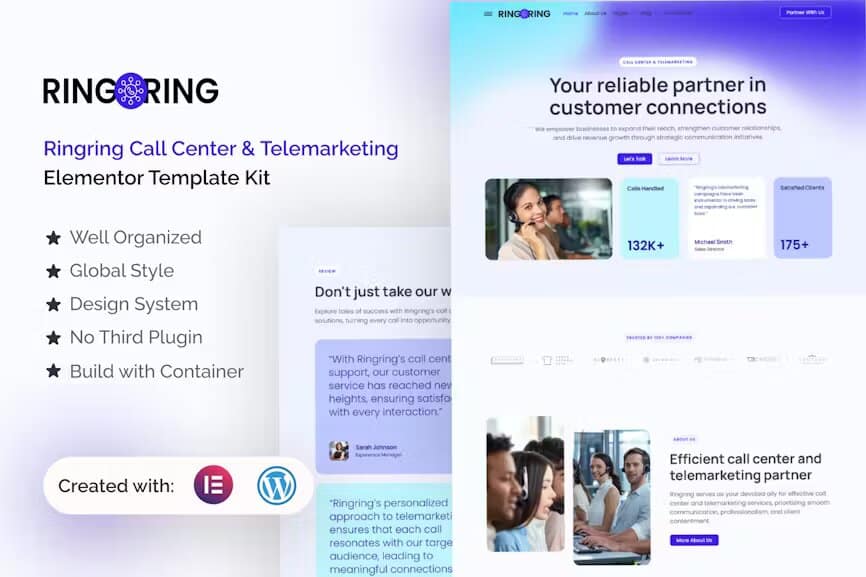 Ringring - Kit de modelos Elementor Pro para call center e ...