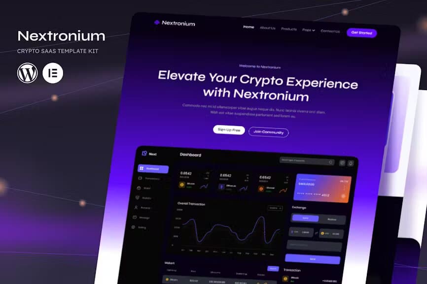 Nextronium - Kit de modelos Crypto SaaS Elementor - Pluginthemebr - Wordpress plugins e temas