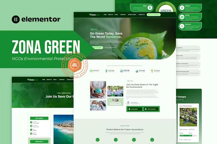 Zona Green - Kit de Templates Elementor de Proteção Ambiental para ONGs ...