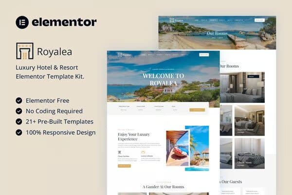 Royalea - Kit de modelos Elementor para hotéis e resorts de luxo - Pluginthemebr - Wordpress ...